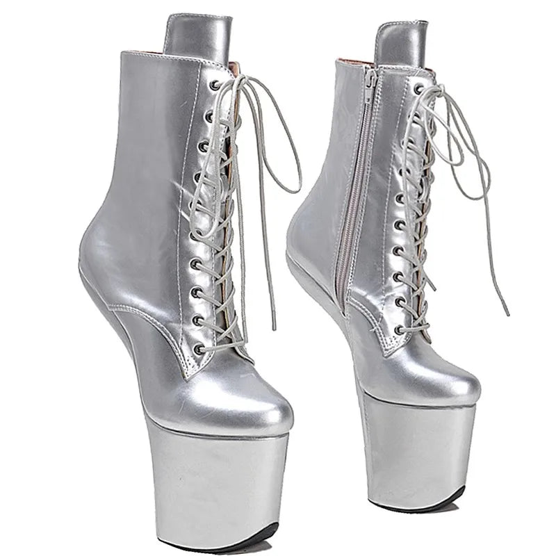 Sexy Heelless High Heel Ankle Boots Women Patent PU Upper Platform Nig ...