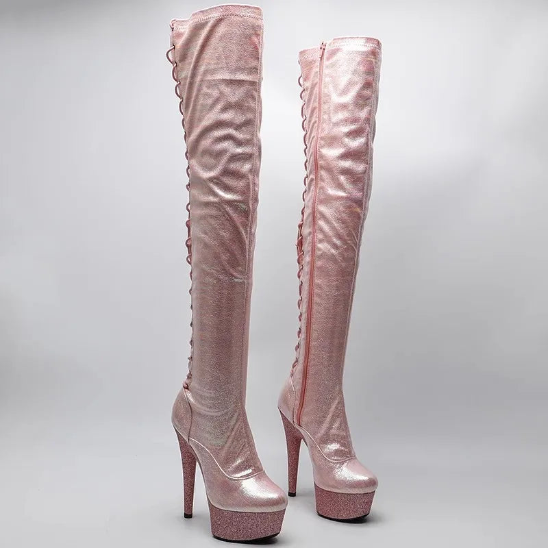 15CM/6Inch Women's Platform Party High Heels Over-the-Knee Boots ...