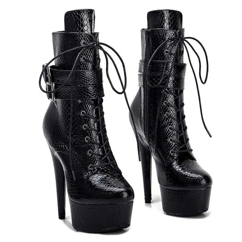 New Snake PU Upper 15CM/6Inch Women's Platform Party High Heels Boots ...